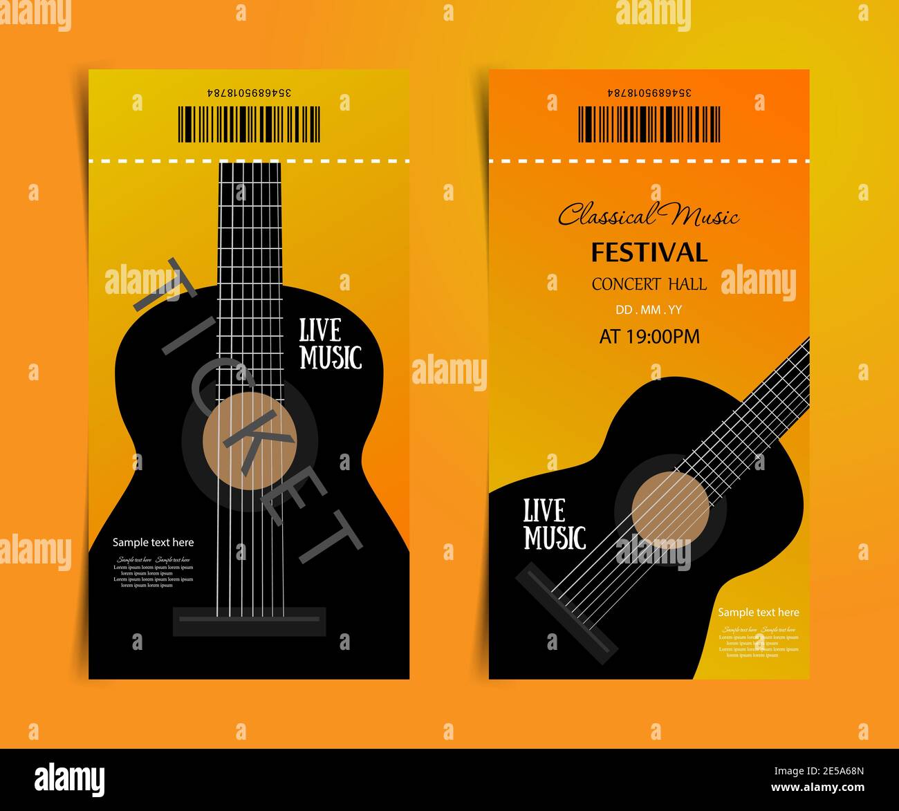 Classic Music, Festival, vector ticket design template with guitar ...