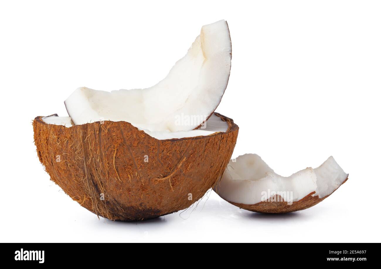 Coconut pieces isolated on a white background Stock Photo - Alamy