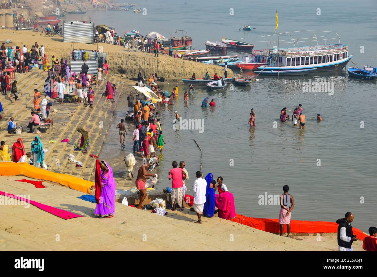 Boats on the Ganges River, Ghats, Varanasi, India Stock Photo - Alamy