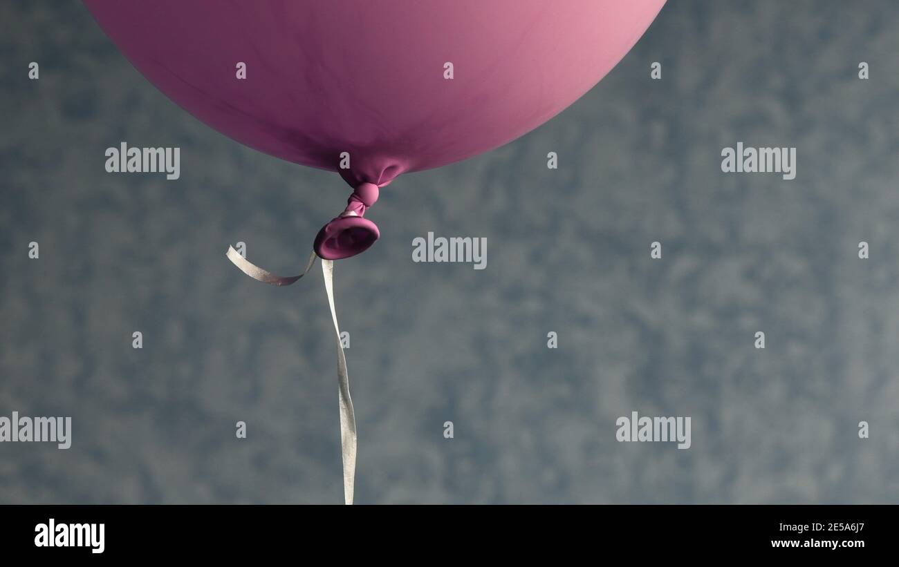 Bottom part of pink balloon with rubber tail tied with long string on ...