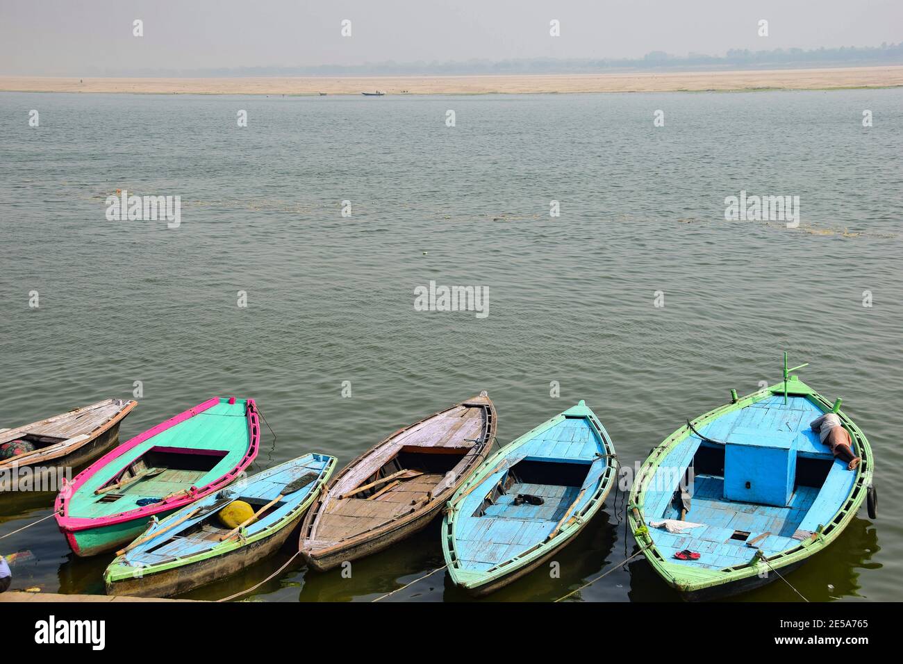 Boats on the Ganges River, Ghats, Varanasi, India Stock Photo - Alamy