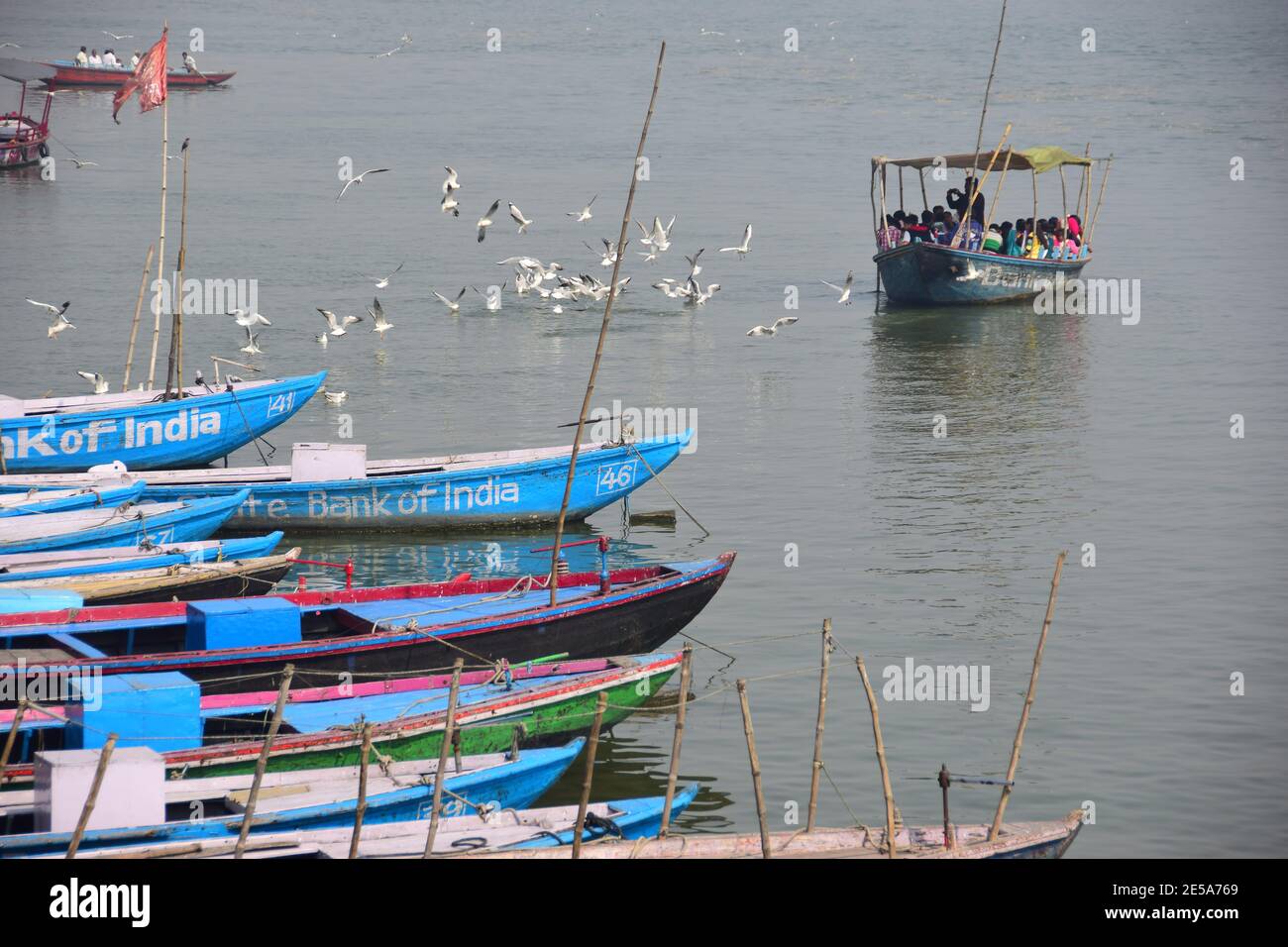 Boats on the Ganges River, Ghats, Varanasi, India Stock Photo - Alamy