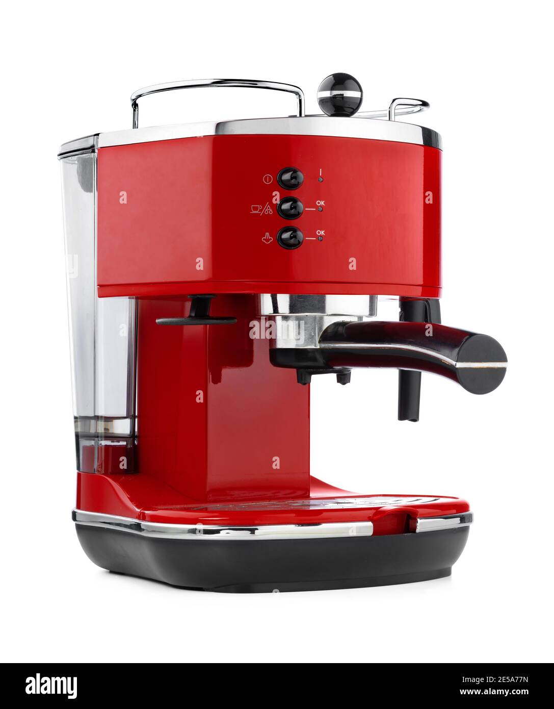 Stylish red coffee machine isolated on white background Stock Photo - Alamy