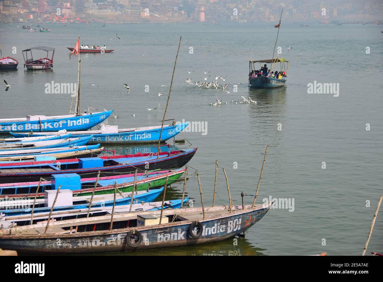 Boats on the Ganges River, Ghats, Varanasi, India Stock Photo - Alamy