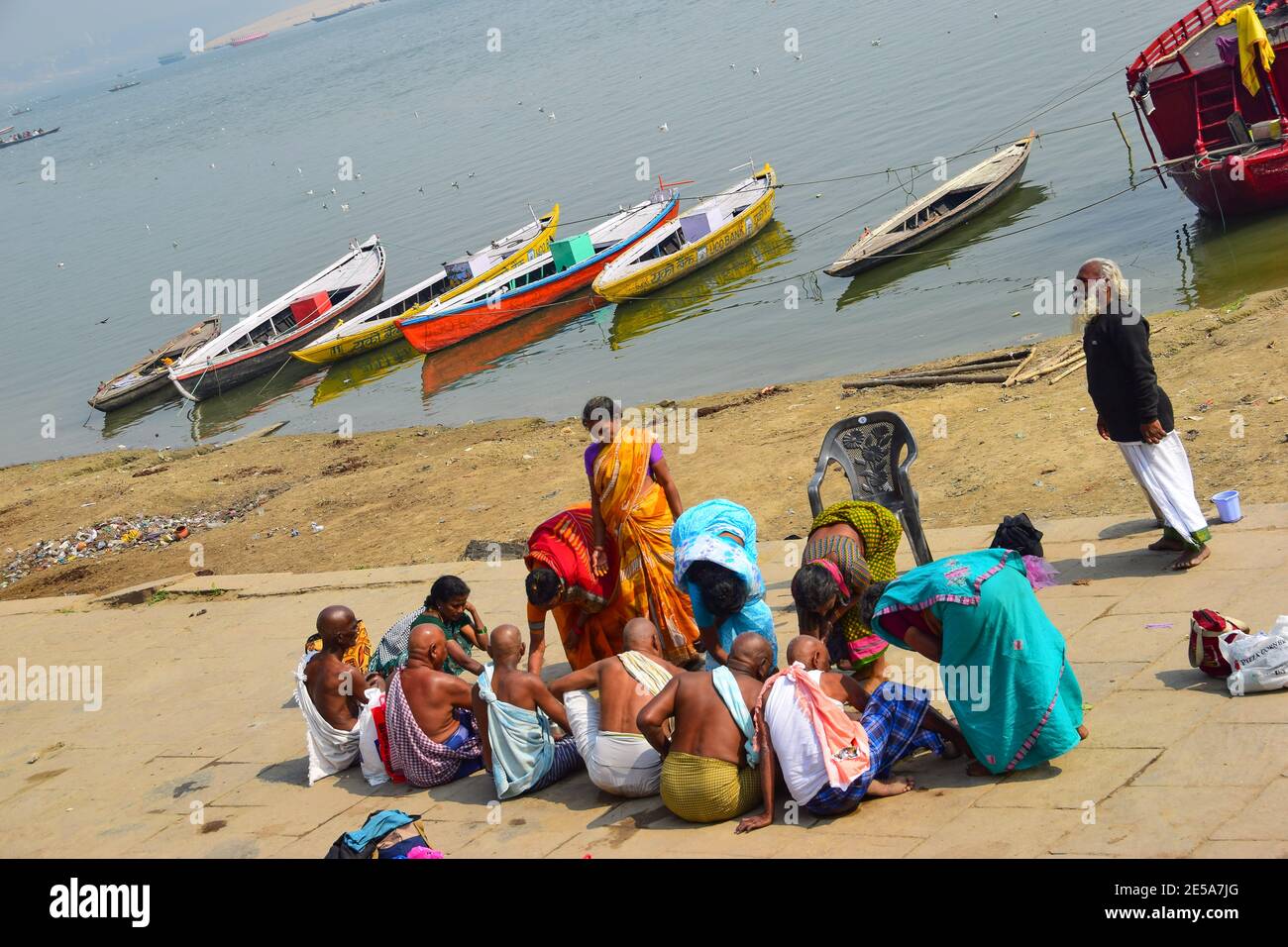 Boats on the Ganges River, Ghats, Varanasi, India Stock Photo - Alamy