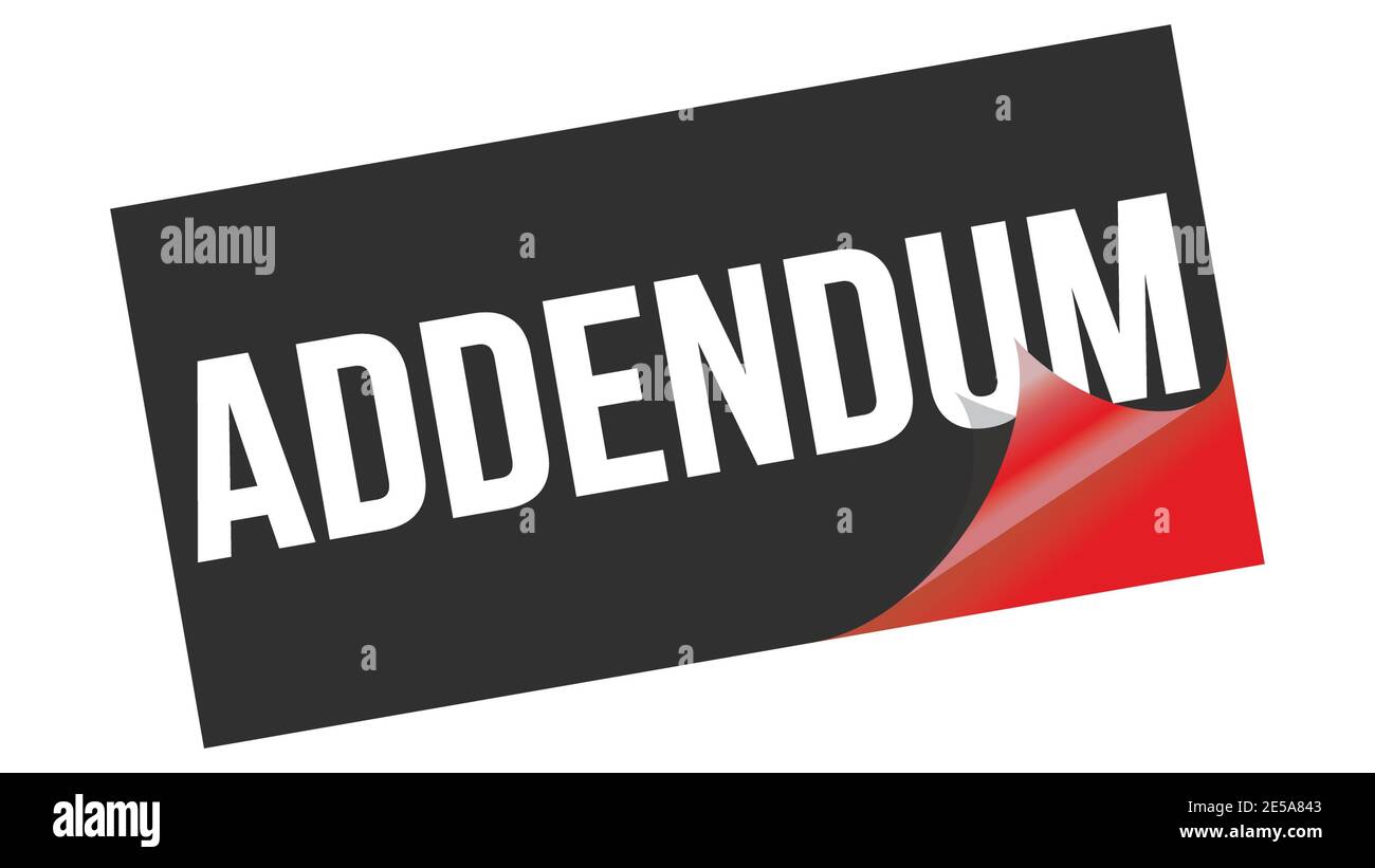 ADDENDUM text written on black red sticker stamp Stock Photo - Alamy
