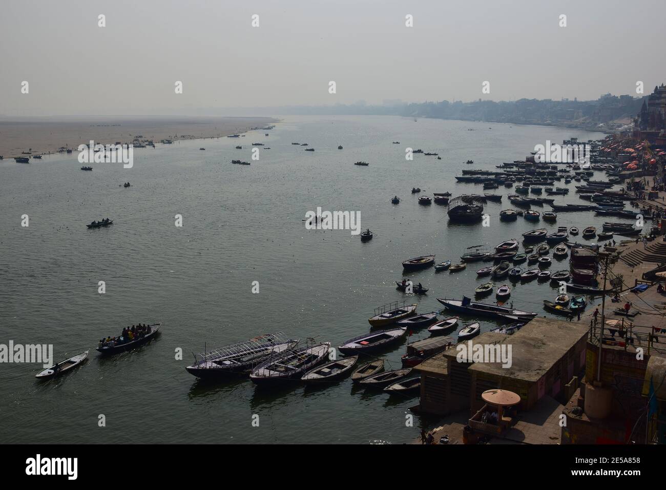 Boats on the Ganges River, Ghats, Varanasi, India Stock Photo - Alamy
