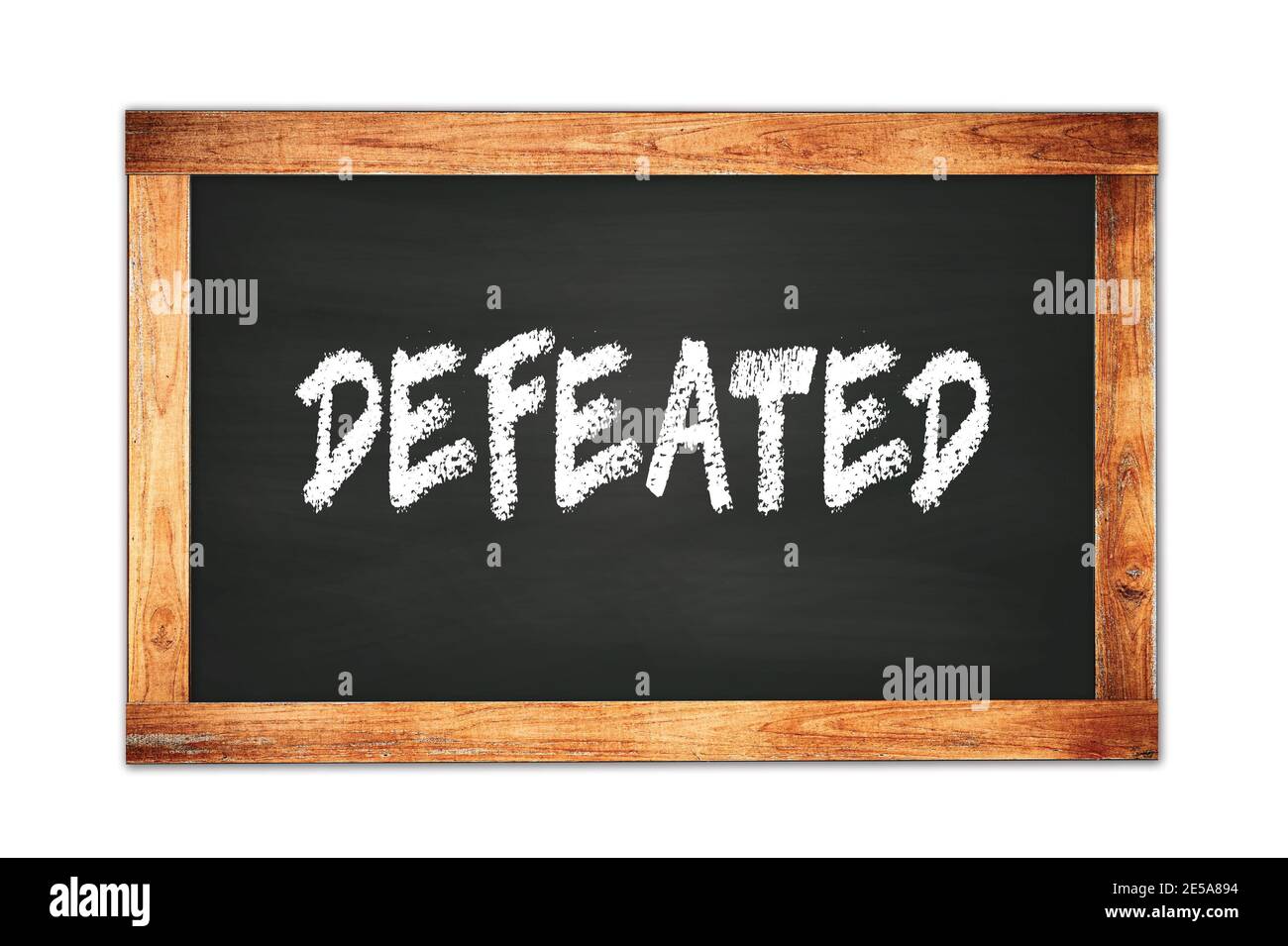 DEFEATED text written on black wooden frame school blackboard Stock ...