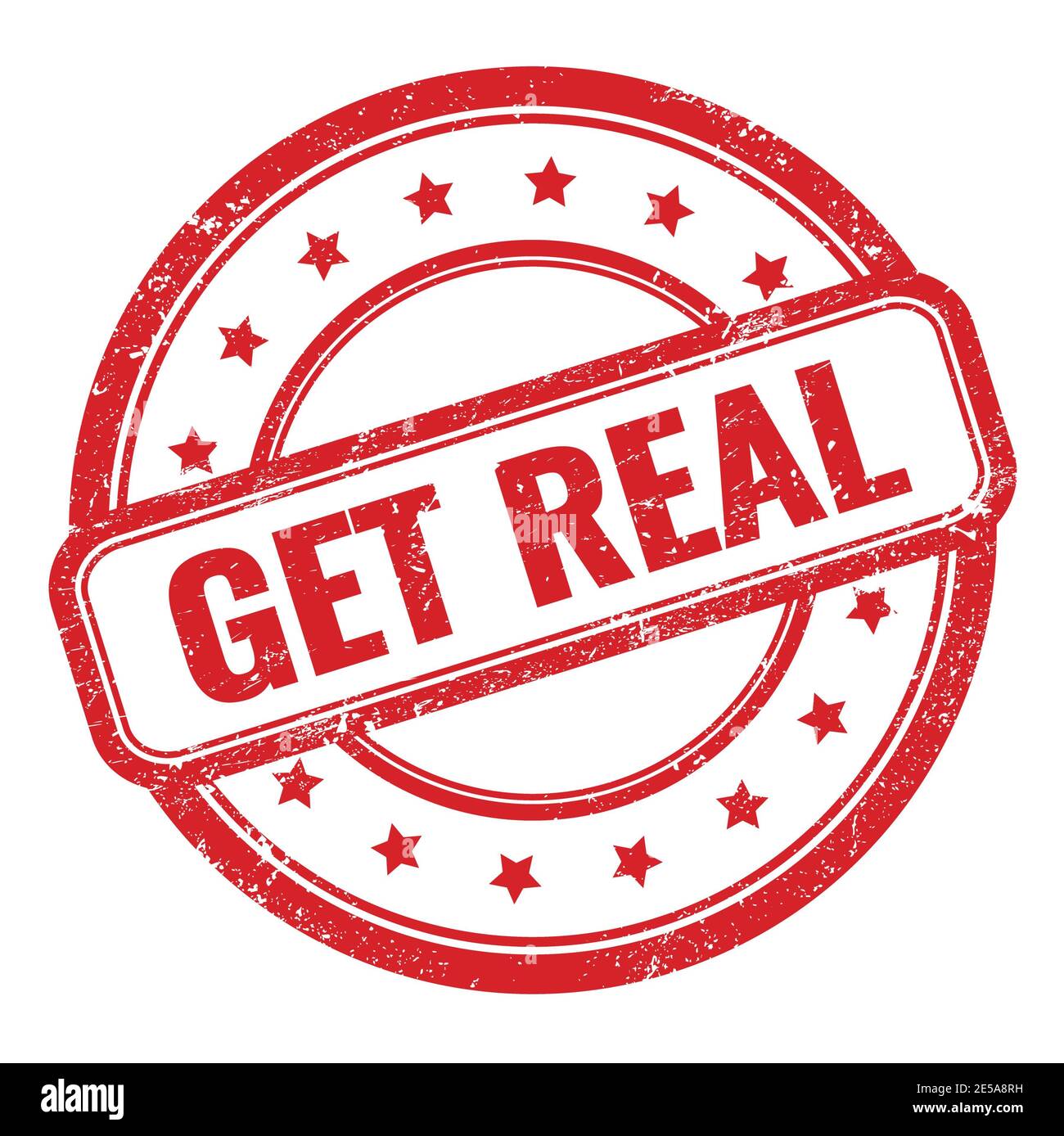 GET REAL text on red grungy vintage round rubber stamp Stock Photo - Alamy