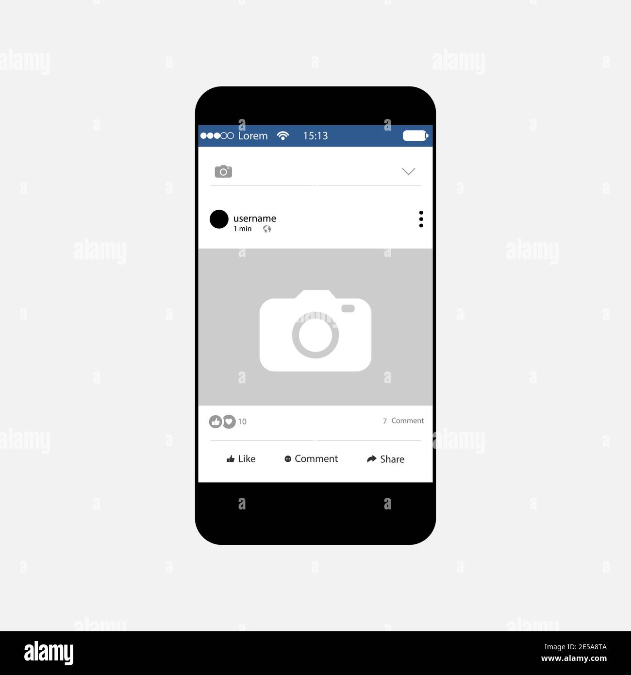 Social network photo frame with mobile phone, Profile page, vector ...