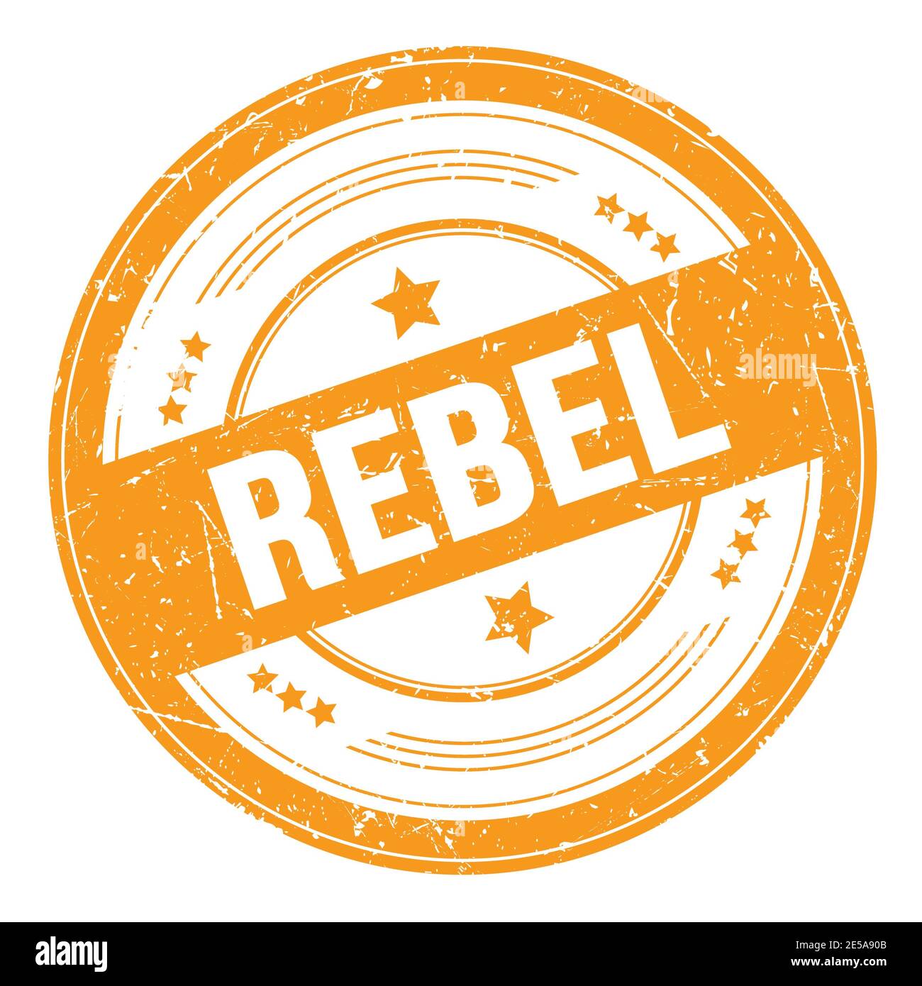 REBEL text on orange round grungy texture stamp Stock Photo - Alamy