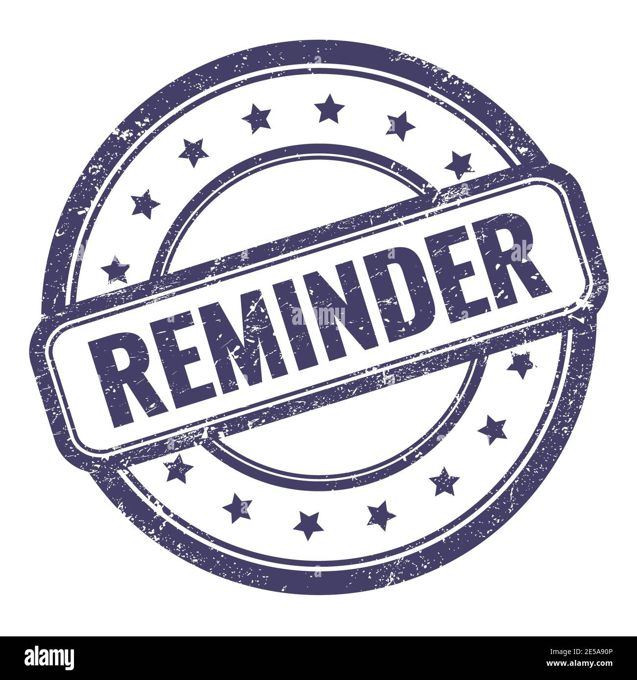 REMINDER text on indigo blue grungy vintage round rubber stamp Stock ...