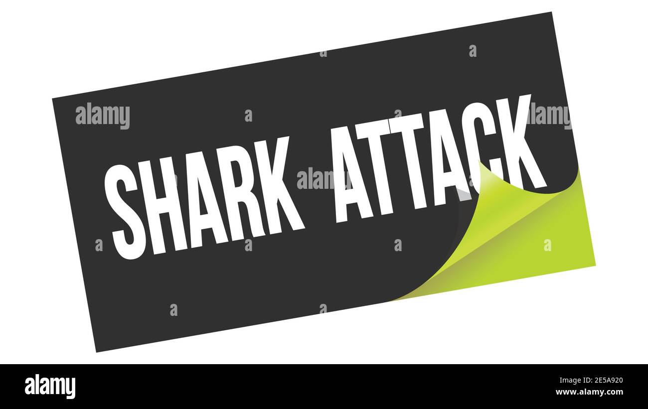SHARK ATTACK text written on black green sticker stamp Stock Photo - Alamy