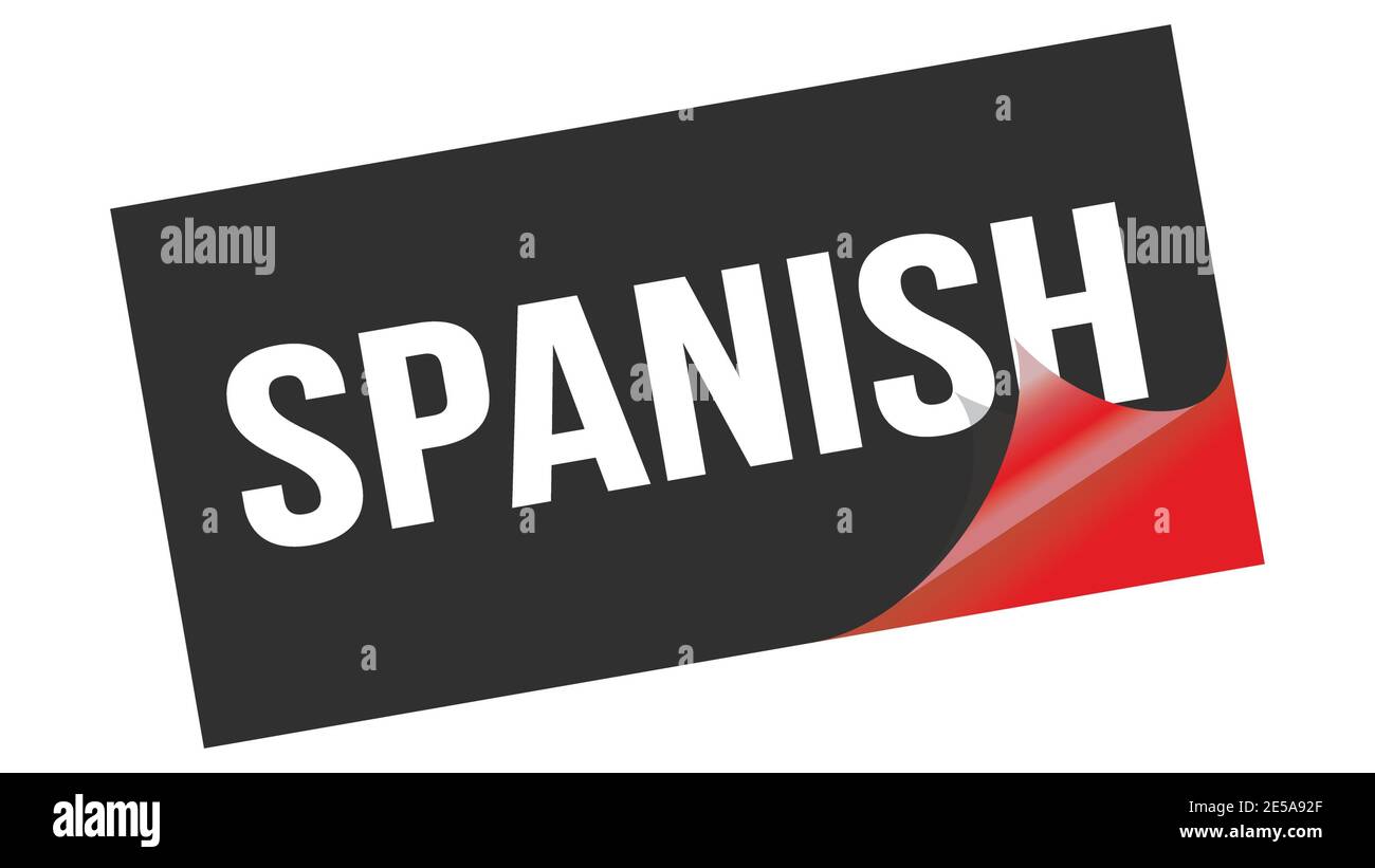 SPANISH text written on black red sticker stamp Stock Photo - Alamy