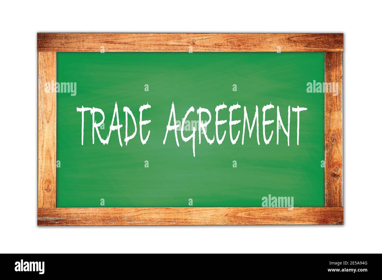 TRADE AGREEMENT text written on green wooden frame school blackboard ...