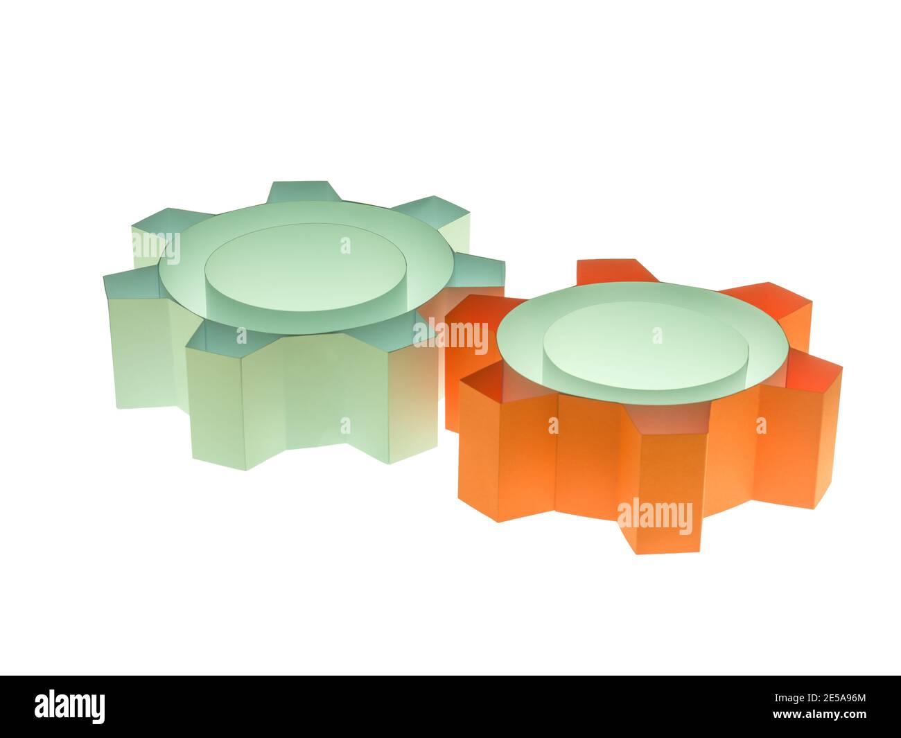 Two paper gears isolated on a white background. 3d volumetric concept ...