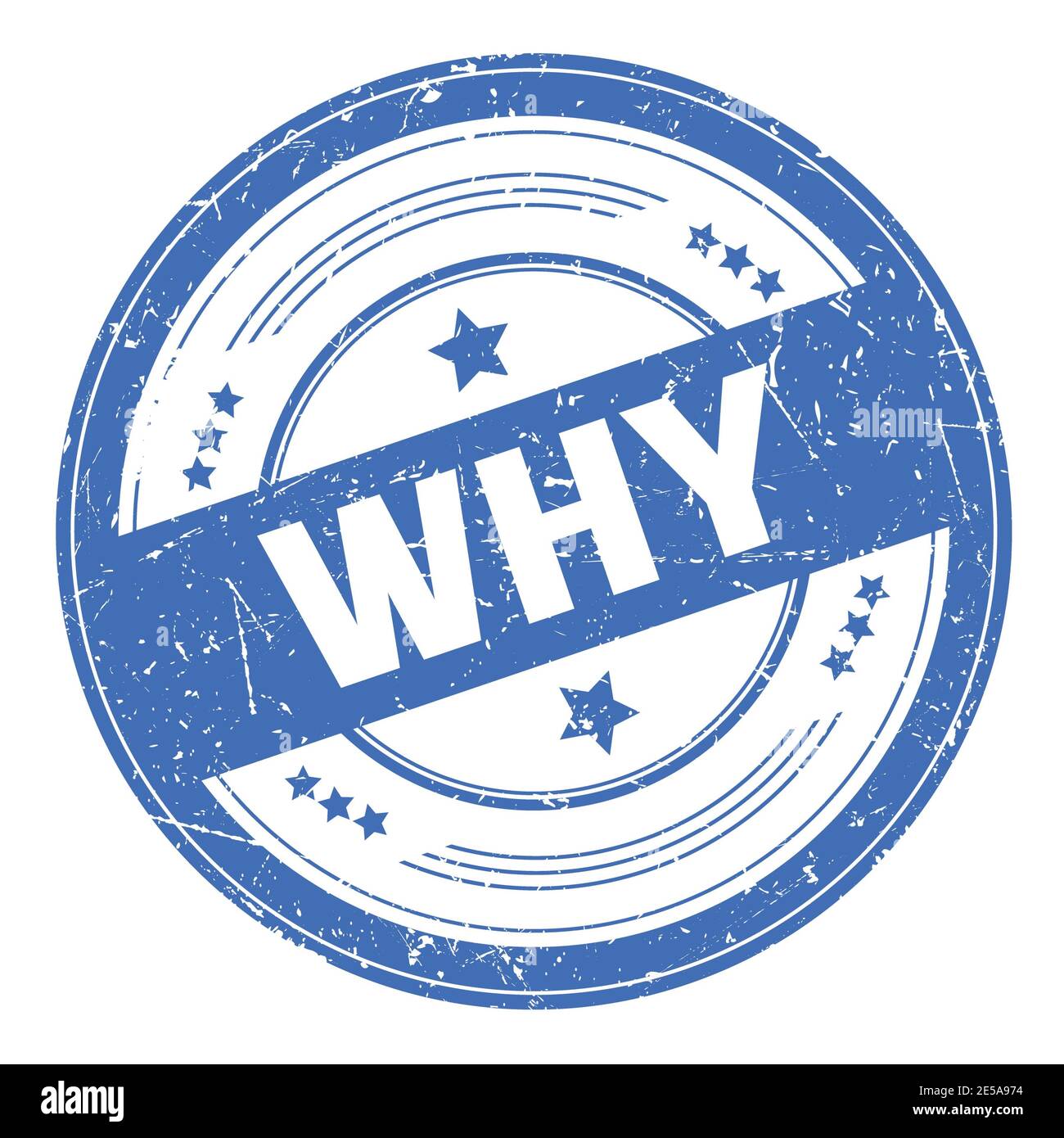 WHY text on blue round grungy texture stamp Stock Photo - Alamy