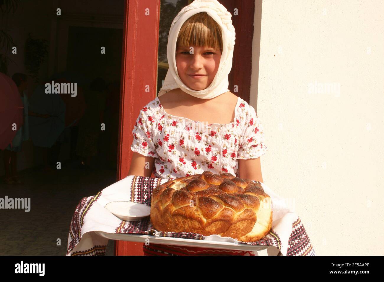 Round braided bread. Bread and salt, traditional welcoming custom in ...