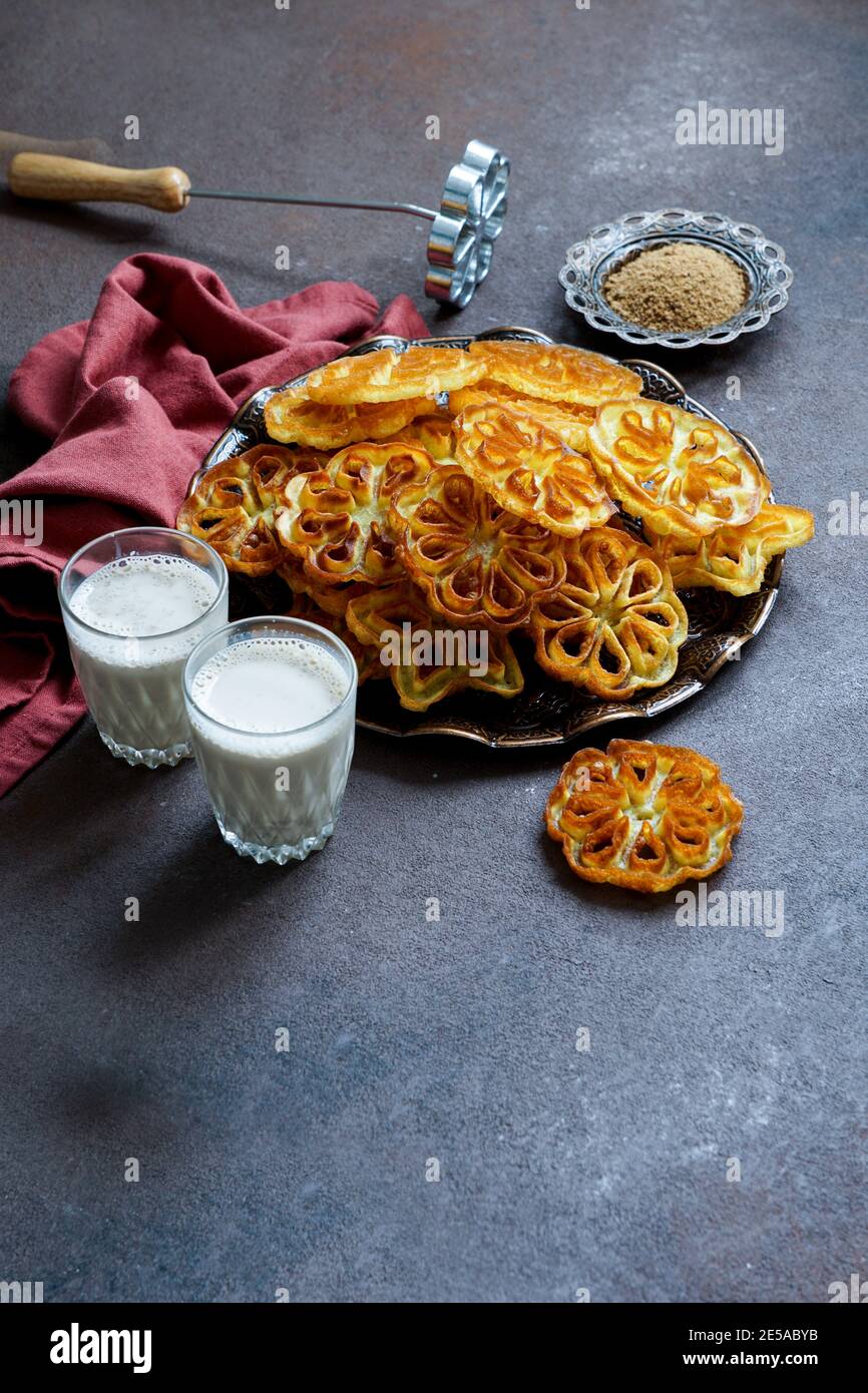 Indian rose cookies, achappam, Achu Murukku indian christmas food Stock ...