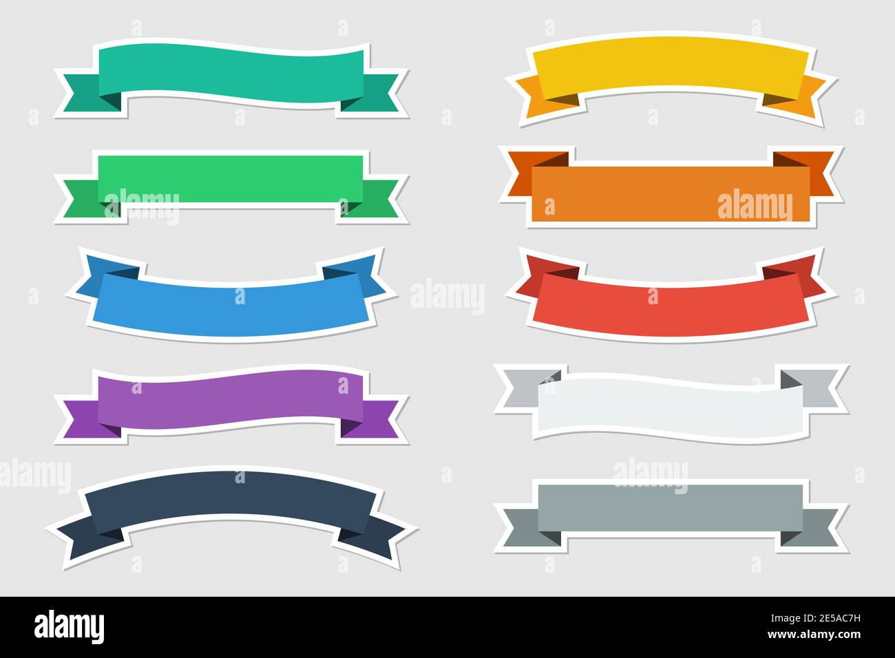 Flat stickers vector ribbons in flat color on gray background. Vector ...