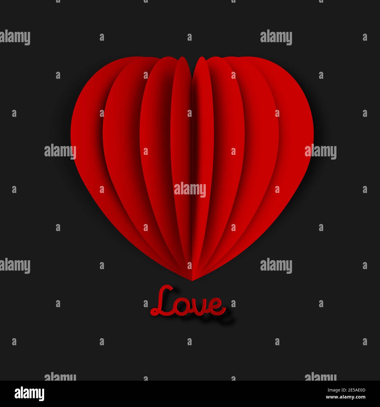 Paper art. Red heart on black background with text love. Paper cut. Red ...