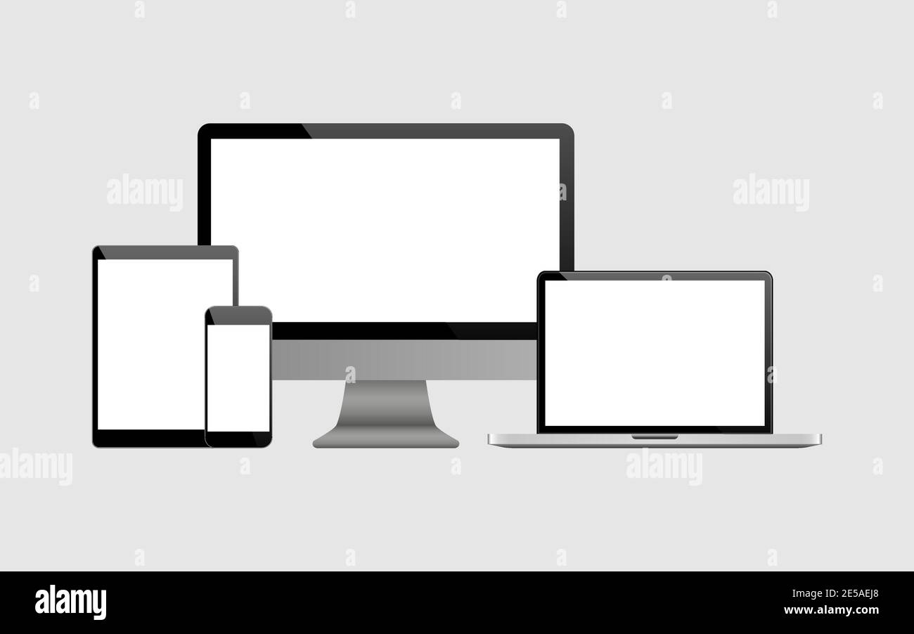 Set of realistic Computer, Laptop, Tablet and mobile phone. Modern flat ...