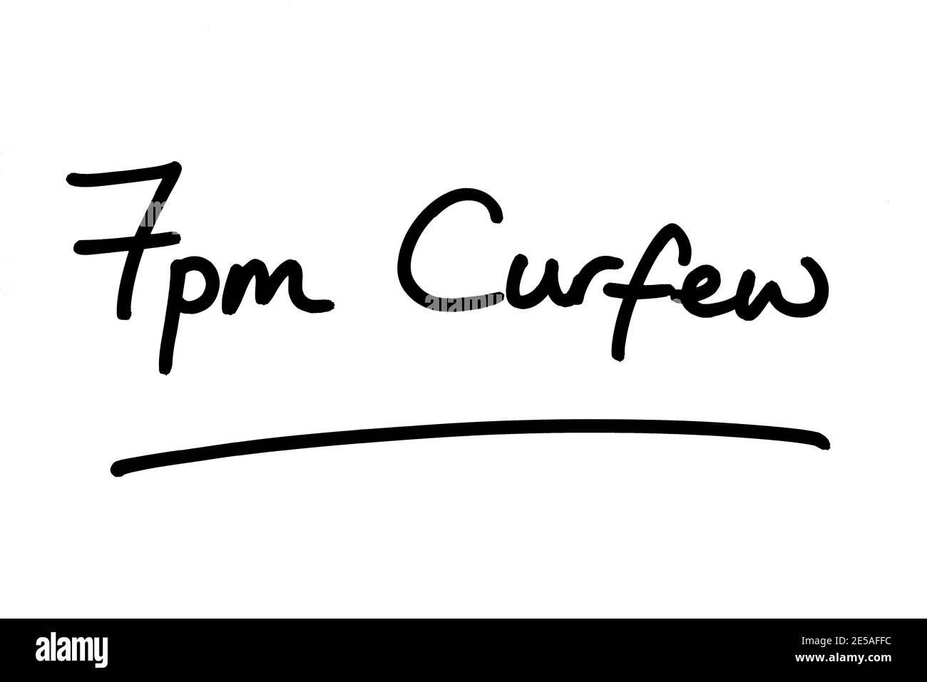 7pm Curfew, handwritten on a white background Stock Photo - Alamy