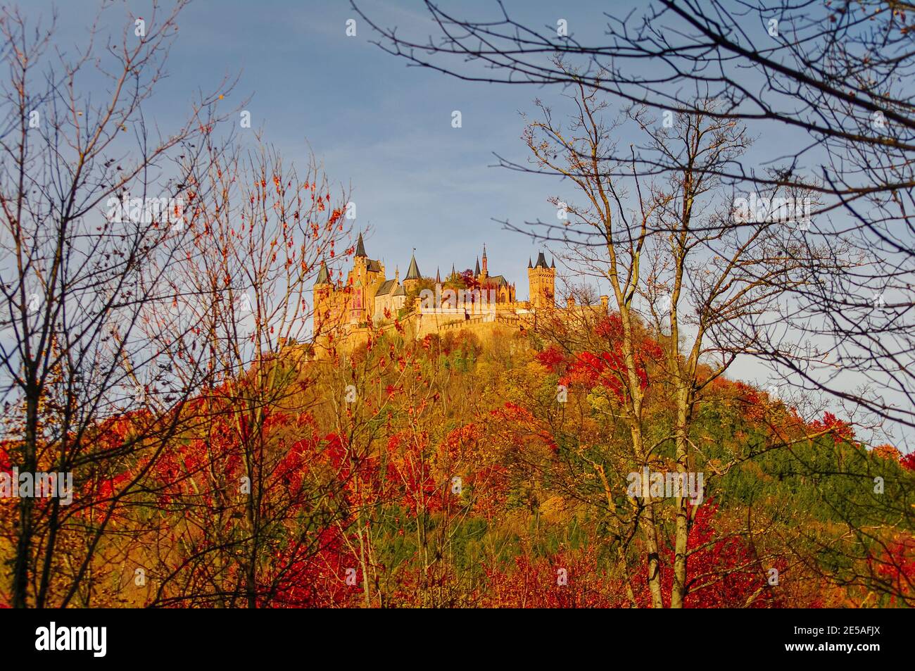 Magical as from fairytale German Hohenzollern Castle is seen uphill ...