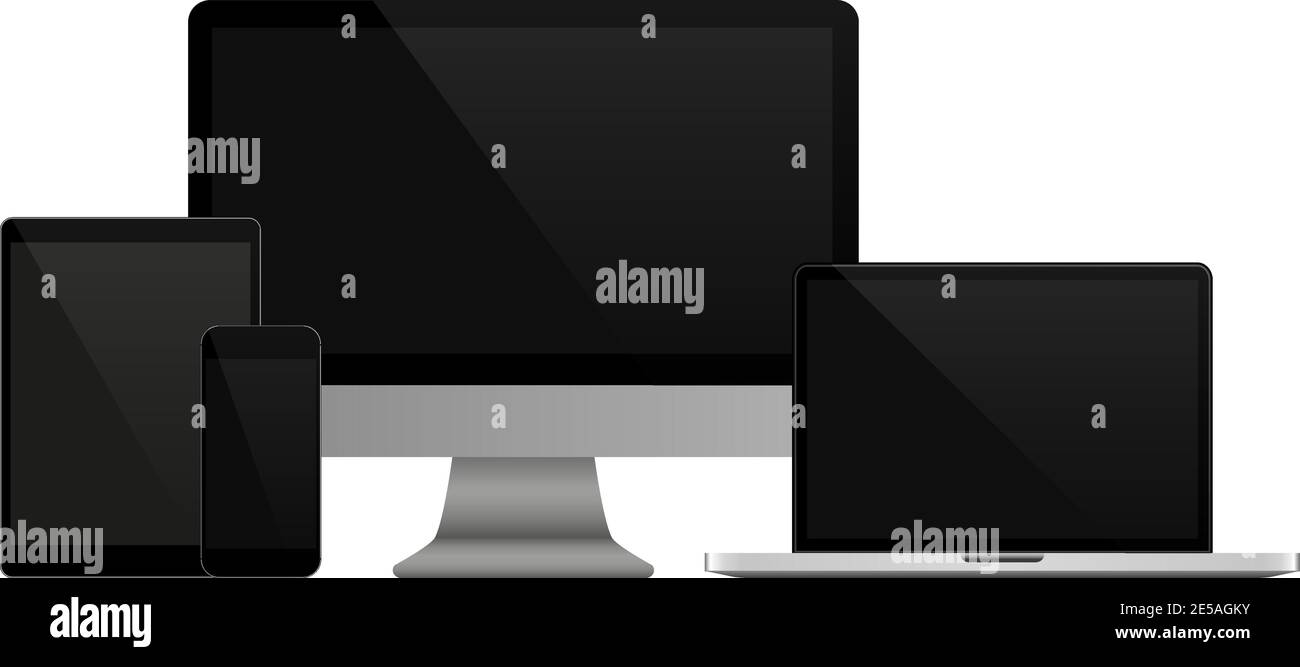 Set of realistic Computer, Laptop, Tablet and mobile phone. Modern flat ...
