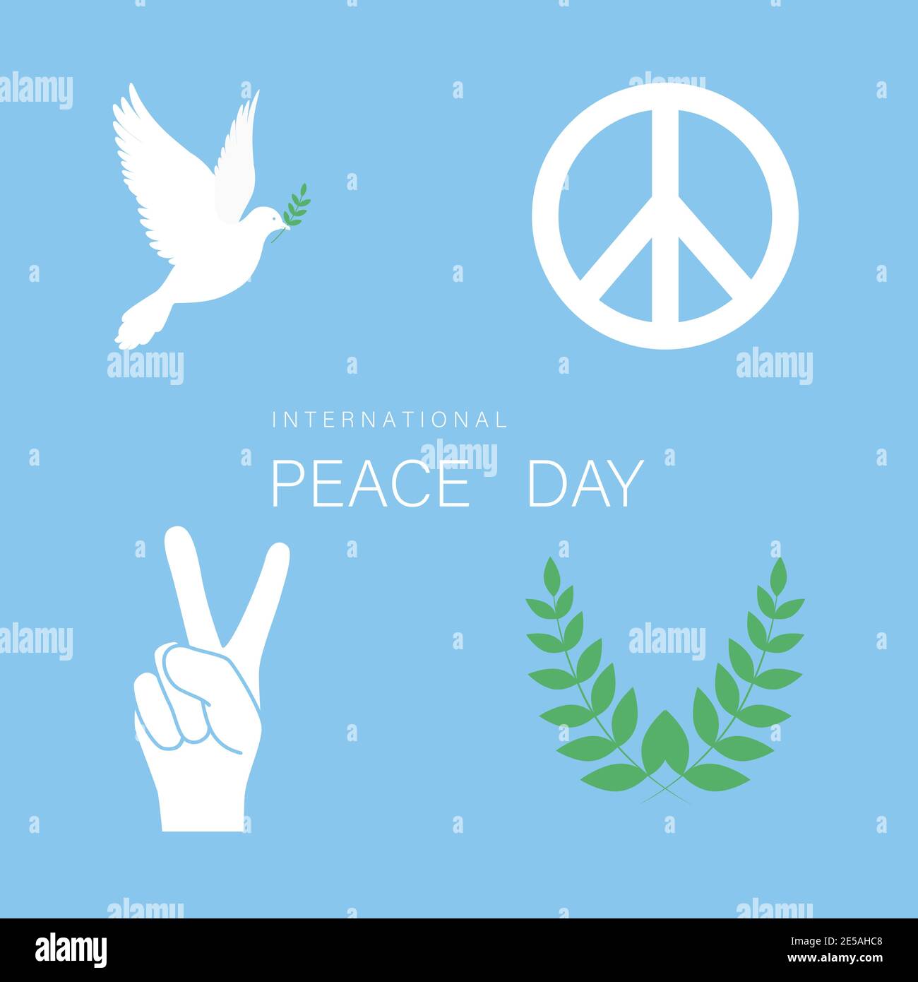Set of symbol for International Peace Day. White dove, olive branch ...