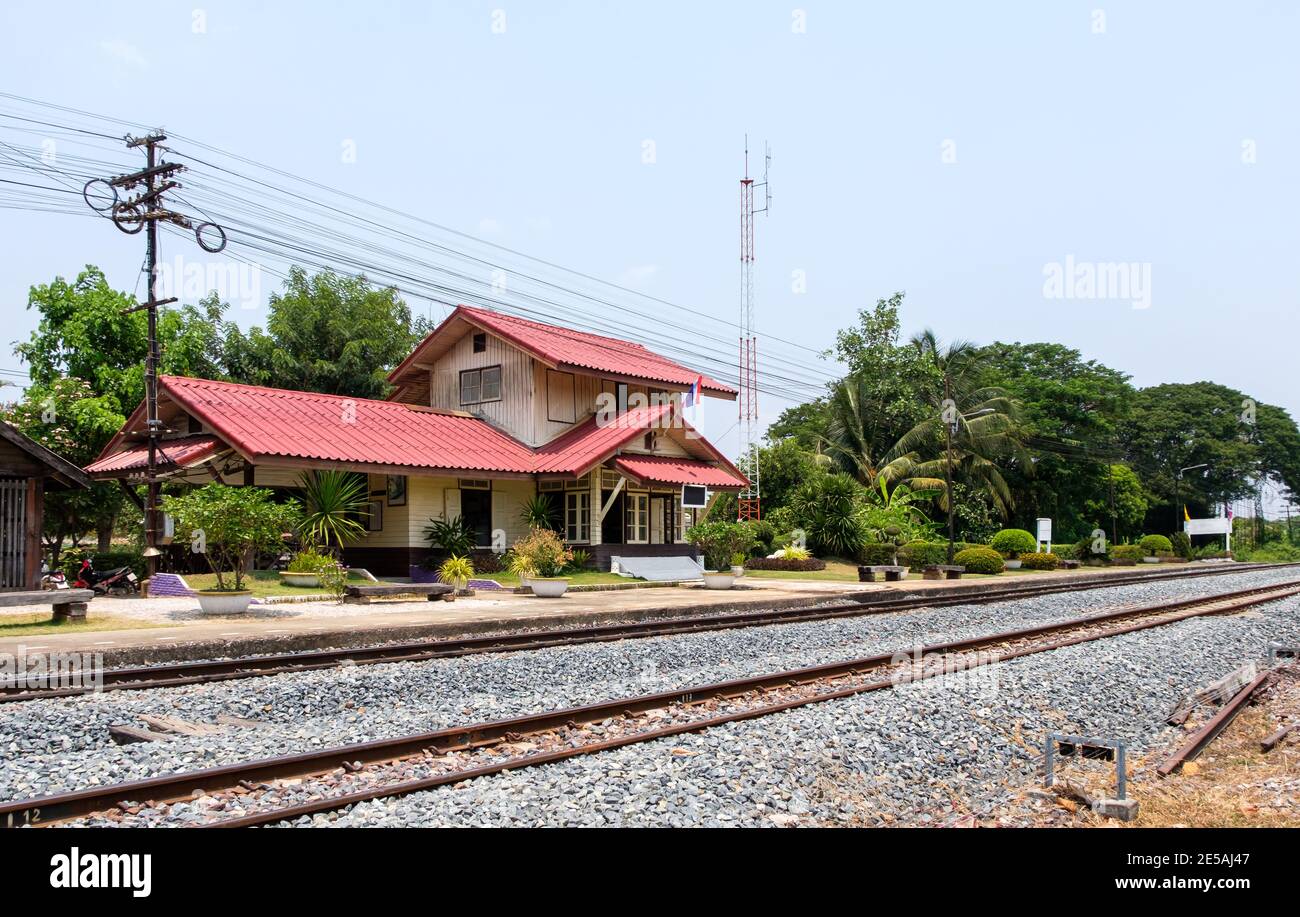 Empty view of the small rural railway station with the communication ...