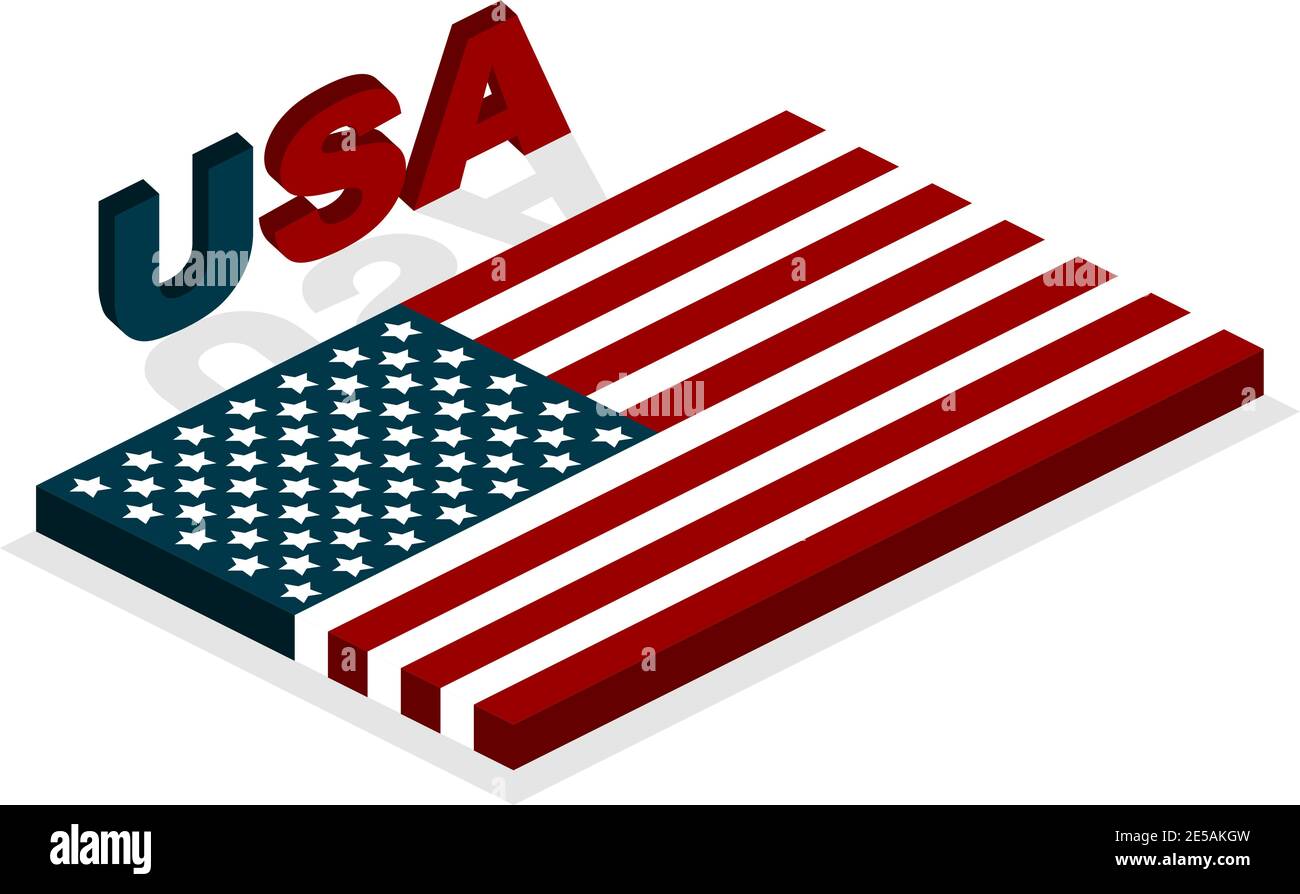 Flag USA with shadow in isometric design on blank background. Eps10 ...