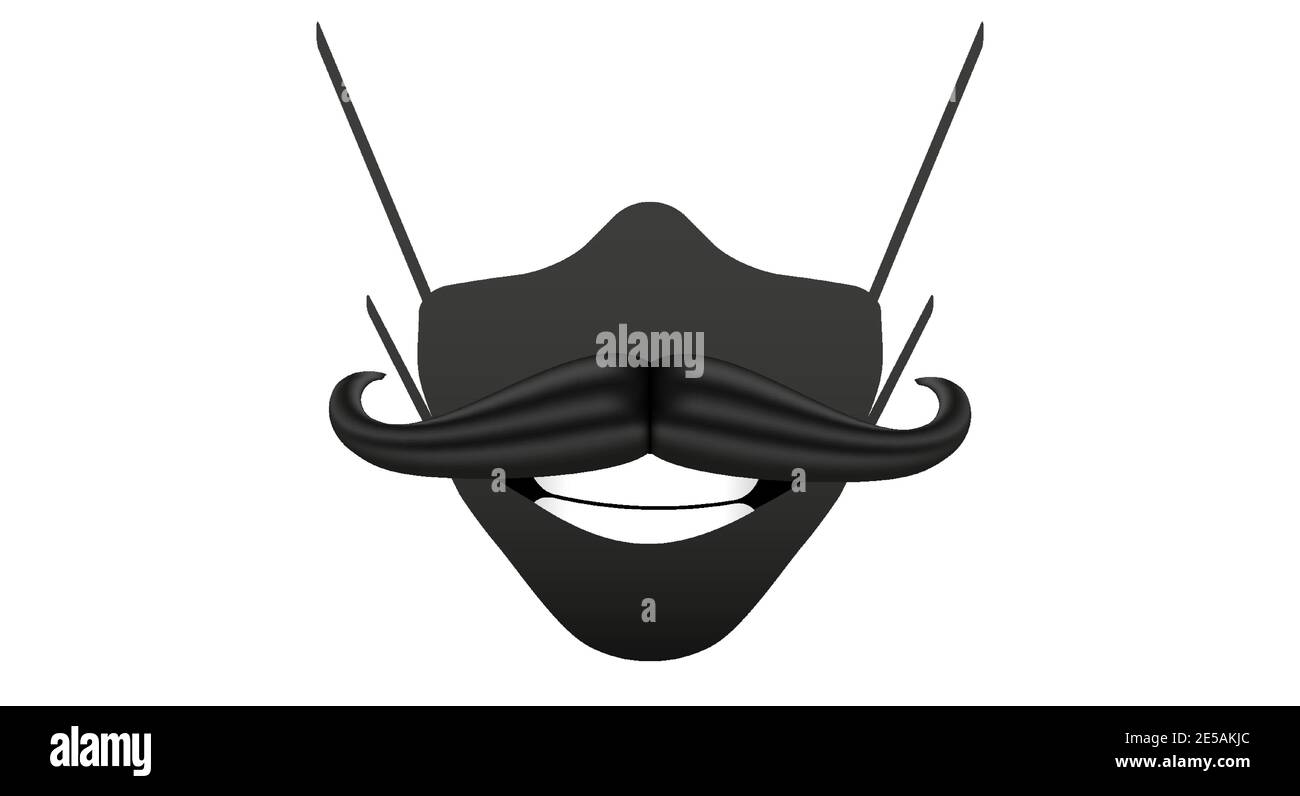 Male black medical mask with mustache. 3D cartoon vector illustration ...