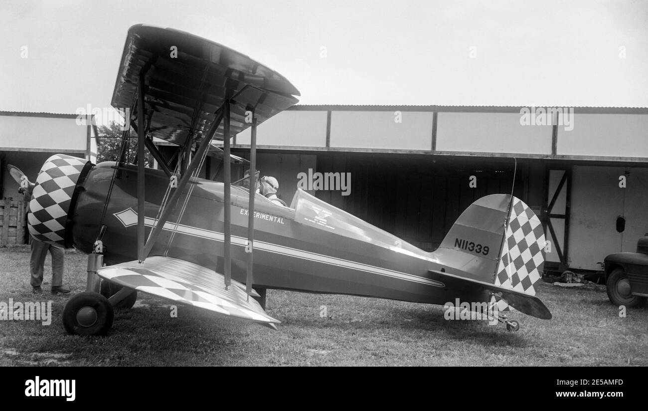 A vintage 1956 black and white photograph of a Great Lakes 2T-1A Sport ...