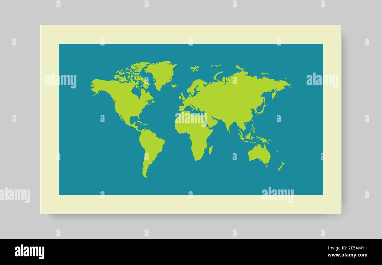Green Worl map with shadow on blue background. Vector illustration ...
