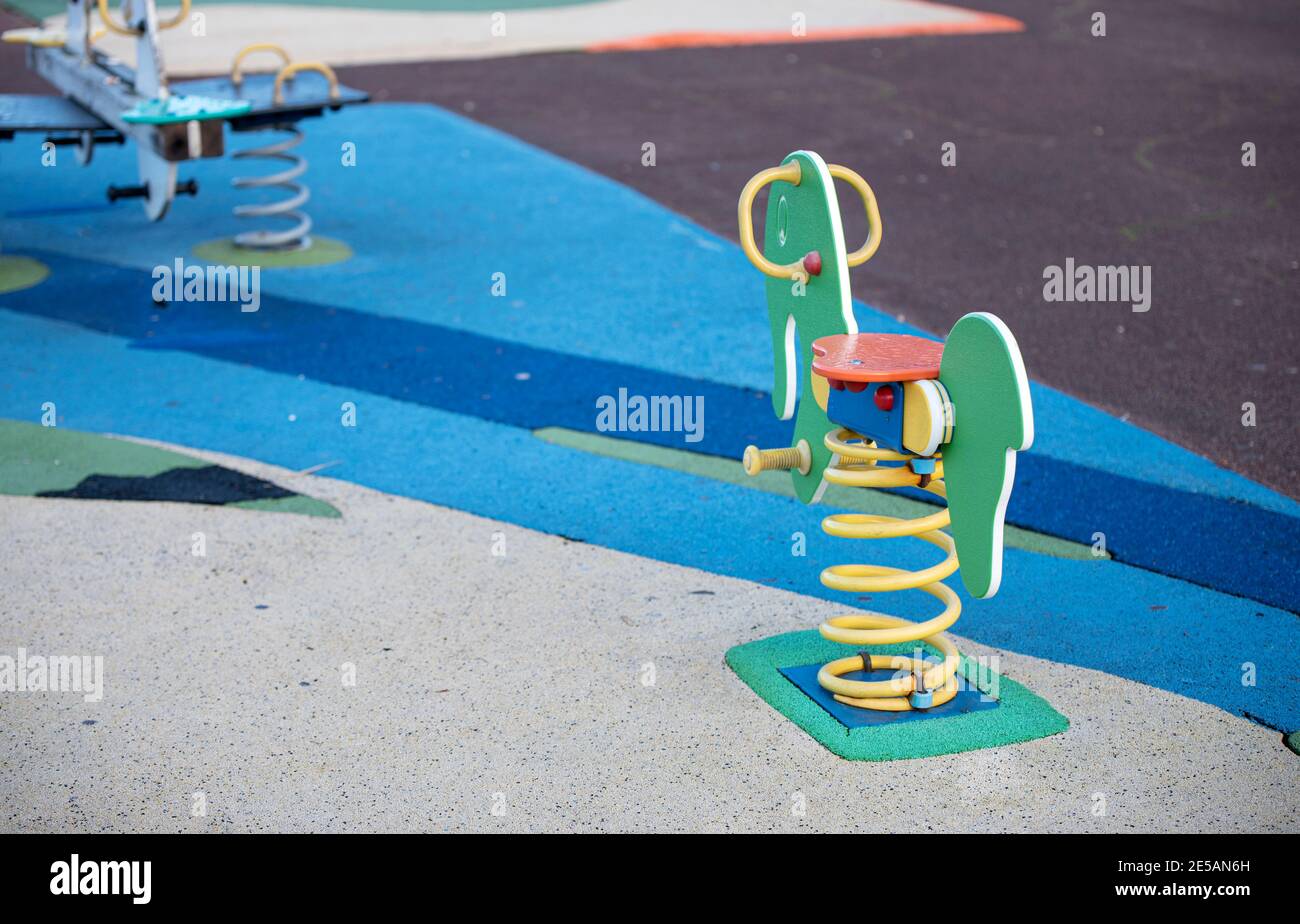 rocking horse in the park Stock Photo - Alamy