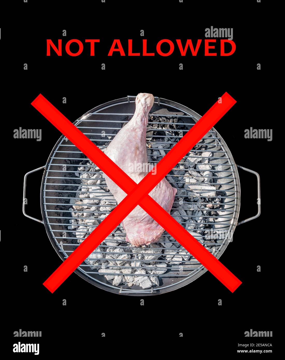 Sign saying in red not allowed and crossed huge turkey leg and round ...