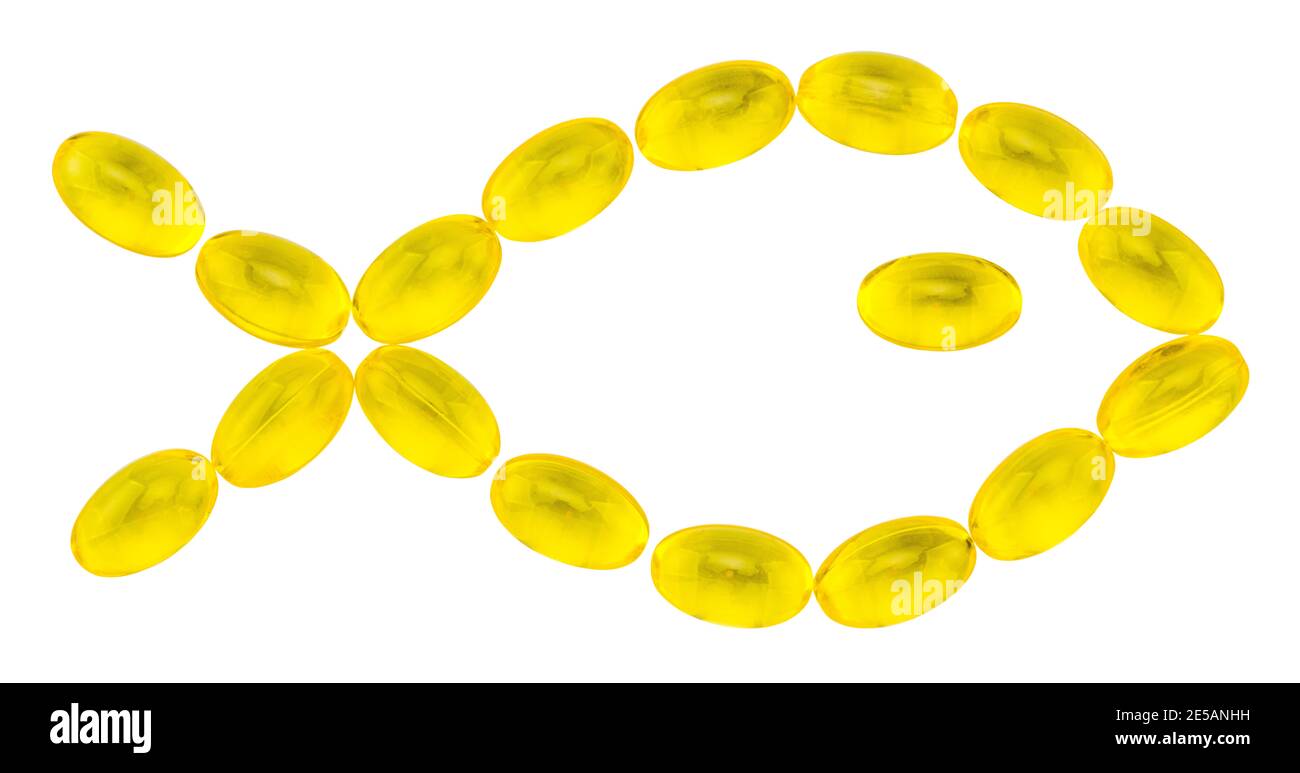 fish oil capsule isolated on white background. Omega 3 fish shape Stock ...