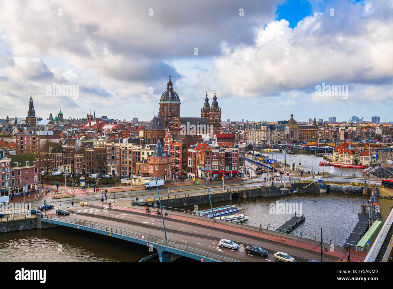 Amsterdam, Netherlands town cityscape over the Old Centre District with ...