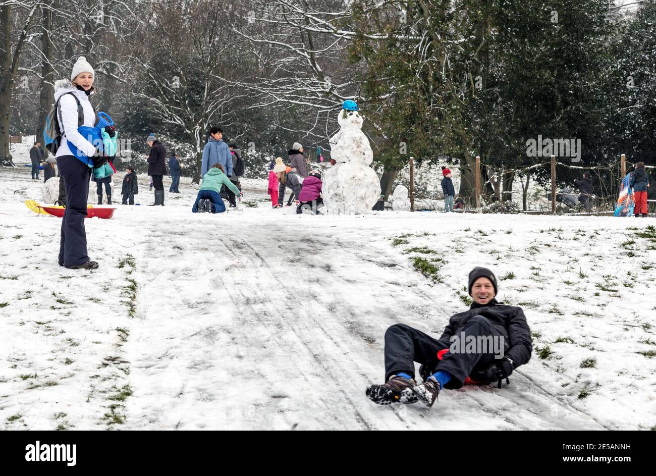 Sledging in Waterlow Park Highgate London UK Stock Photo - Alamy