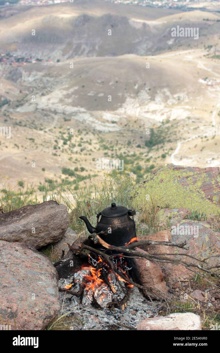 Making tea on the mountain top Stock Photo - Alamy