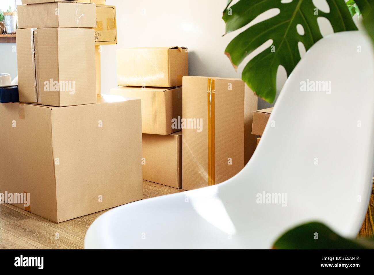 House moving concept with stacked cardboard boxes in a room Stock Photo ...