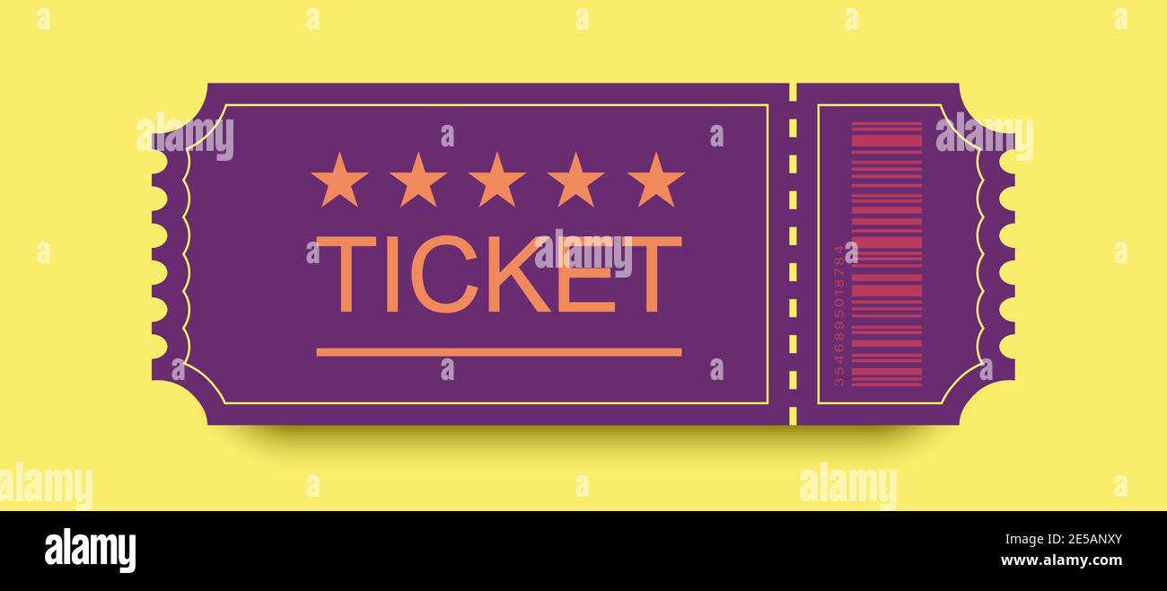 Violet ticket vector icon with shadow on yellow background Stock Vector ...