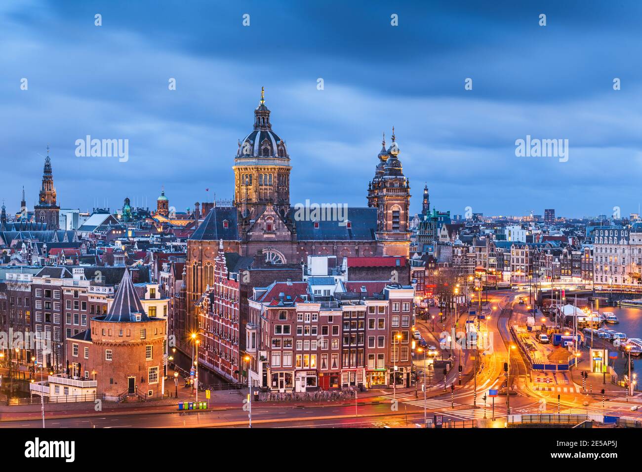 Amsterdam, Netherlands town cityscape over the Old Centre District with ...