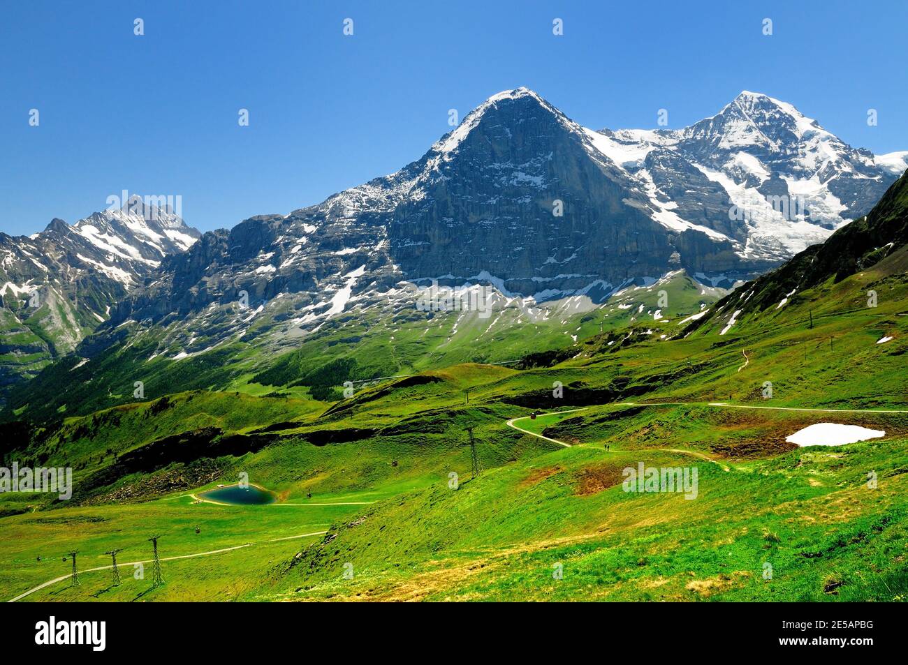 The north face of the Eiger, and surrounding peaks, seen from ...