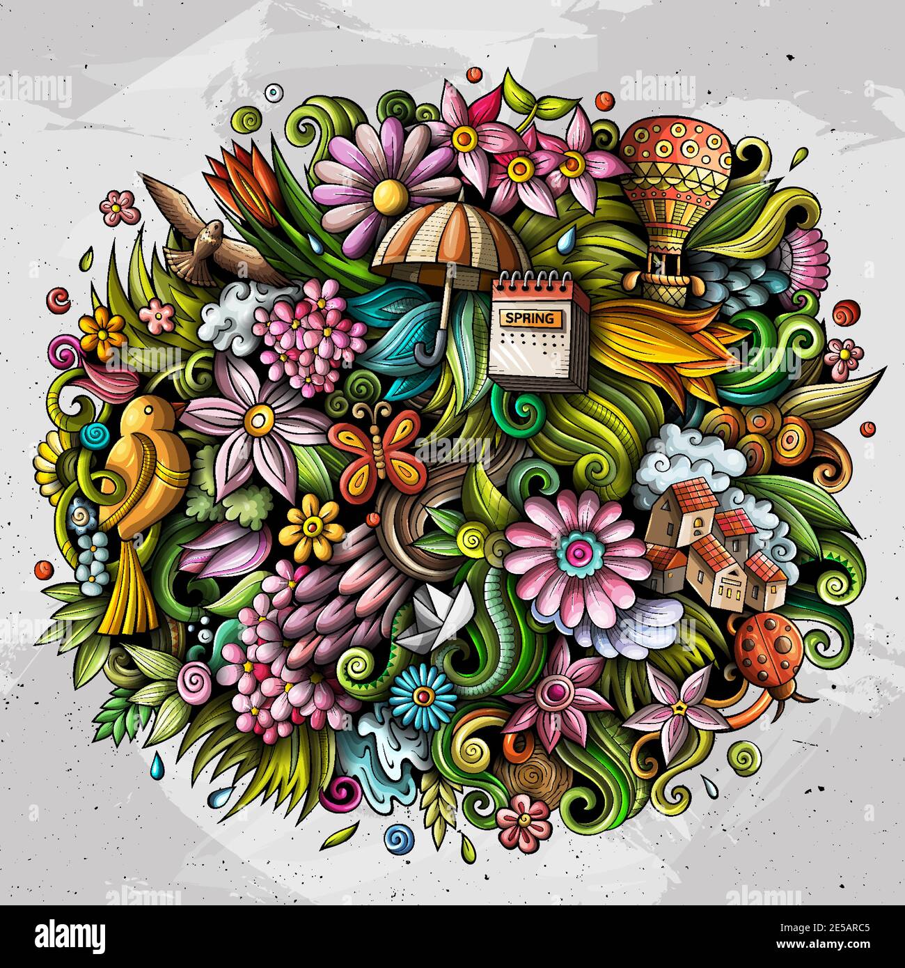 Spring hand drawn cartoon doodle illustration. Funny seasonal design ...