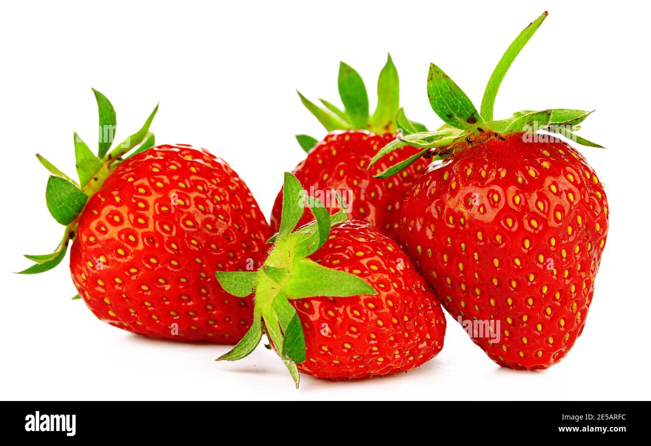Group of strawberries with leaves isolated on a white background Stock ...
