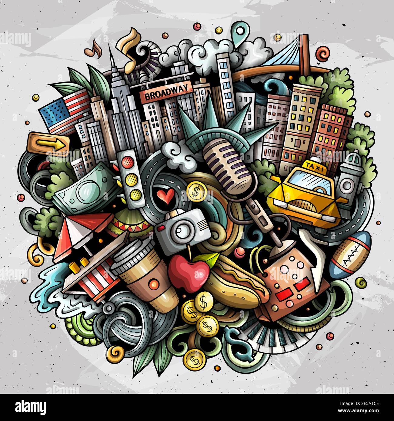 New York hand drawn cartoon doodle illustration. Funny City design ...