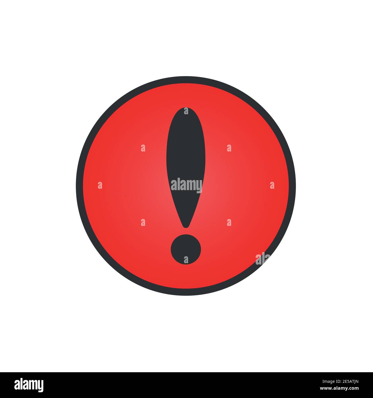 Black exclamation mark in bright red circle with black outline. Flat ...