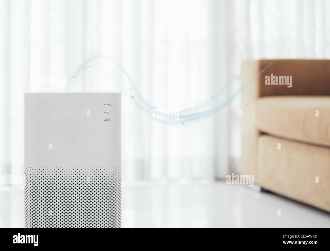air purifier a living room, air cleaner removing fine dust in house ...